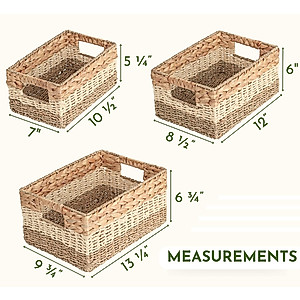 CHI AN HOME Wicker Storage Baskets, Set of 3 Water Hyacinth Storage Baskets For Organizing, Storage Bins Container for Shelves, Woven Pantry Baskets, 3-Pack, Natural, Built-in Carry Handles