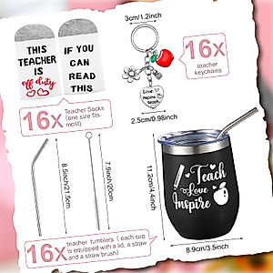 48 Pcs Teacher Appreciation Christmas Gifts in Bulk for Women 12 oz Stainless Steel Wine Tumblers Set Teacher Keychain and Sock for Thanks Teacher End of Year Gift(Teal, Rose Gold, Purple, Black)
