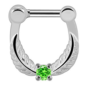 PiercingPoint Light Green Crystal Stone Leaf with Round CZ Stone 16 Gauge Clicker Septum Nose Ring Septum Jewelry