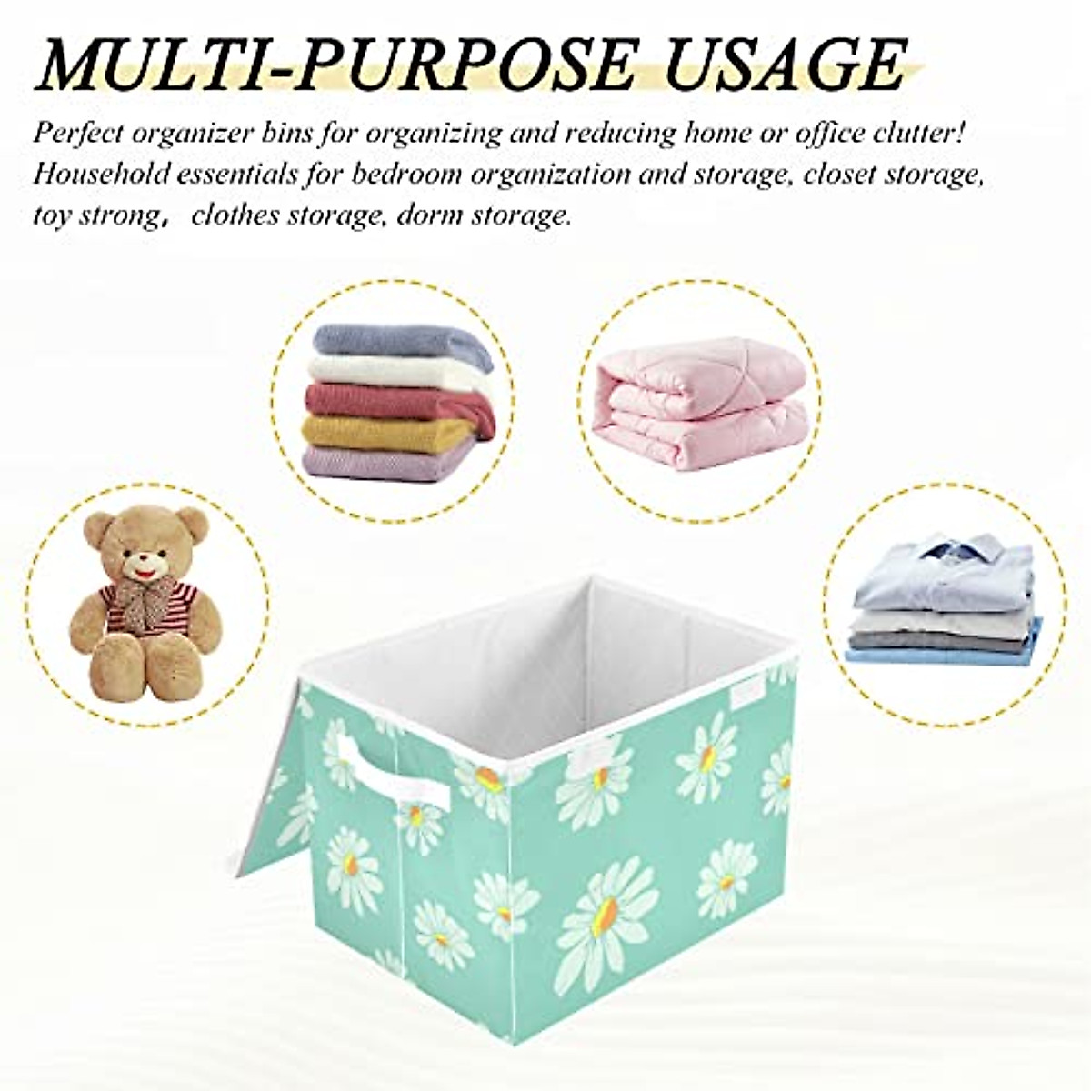 innewgogo Poppies Floral Sunflower Storage Bins with Lids for Organizing Collapsible Storage Cube Bin with Handles Oxford Cloth Storage Cube Box for Bed Room