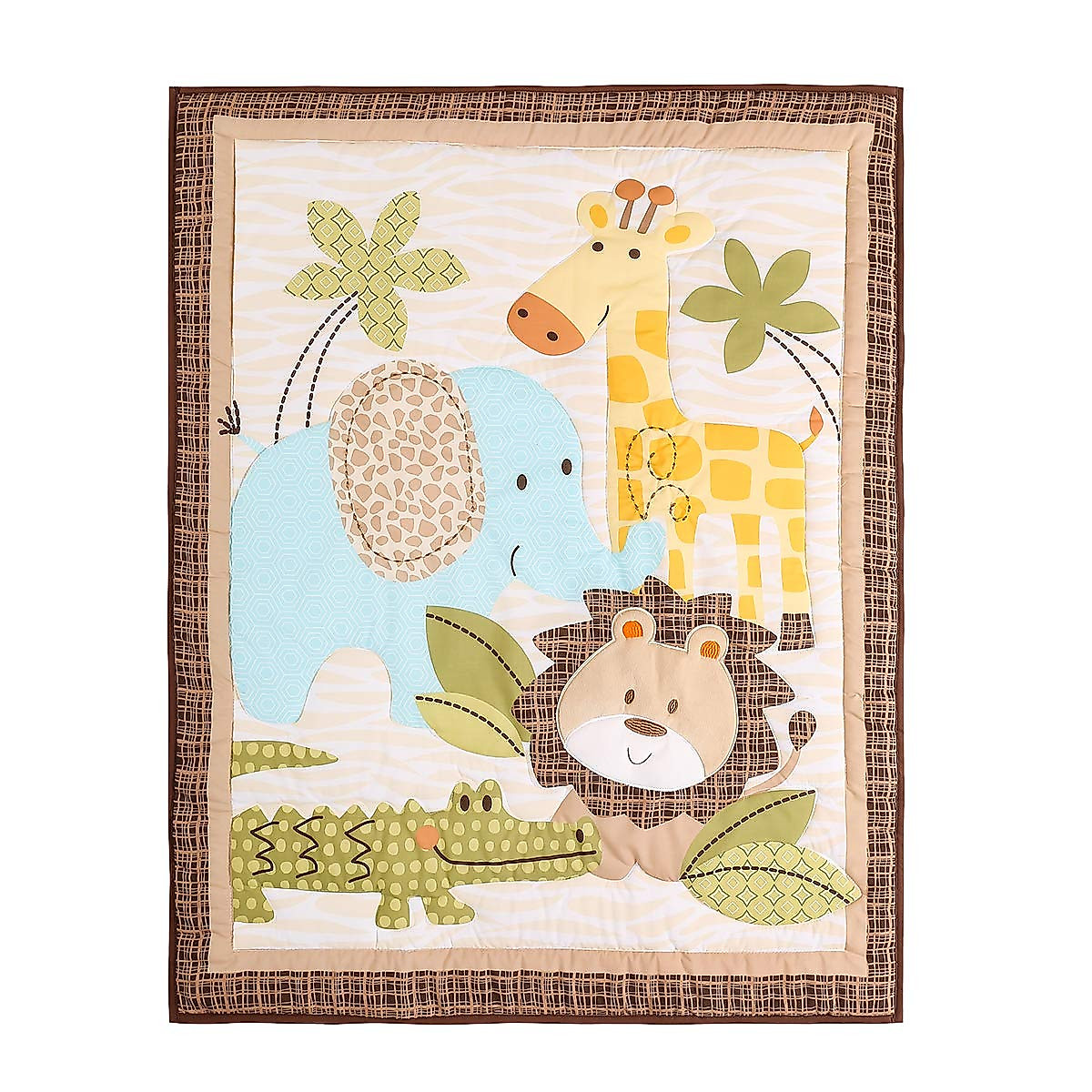Brandream Jungle Crib Bedding Set for Boys Girls Safari Nursery Set - Elephant Lion Giraffe Animal Baby Comforter/Quilt, Fitted Crib Sheet, Crib Bed Skirt, 3 Pieces Green/Yellow/Mint/Taupe