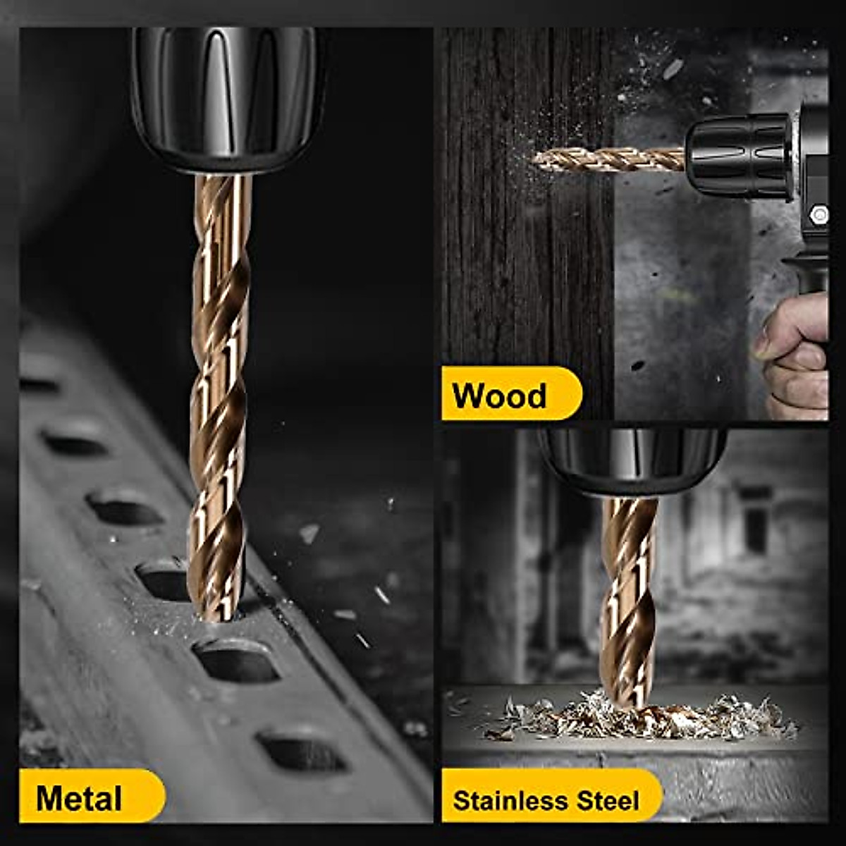 16PCS Impact Drill Bit Set for Metal, Cobalt Drill Bits High Speed Oxide Twist Jobber Drill Bit Set for Hardness Alloy Steel Wood Aluminum Cast Iron 1/16"-1/2"