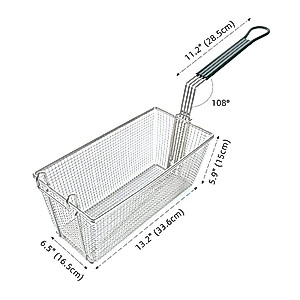 Delizon 2PCS Deep Fryer Basket with Front Hooks Non-Slip Handle, 13.2"x 6.5"x 5.9" Basket and 11.2" Long Handle Deep Fried Drain Basket for Floor Fryer, Easy Installation