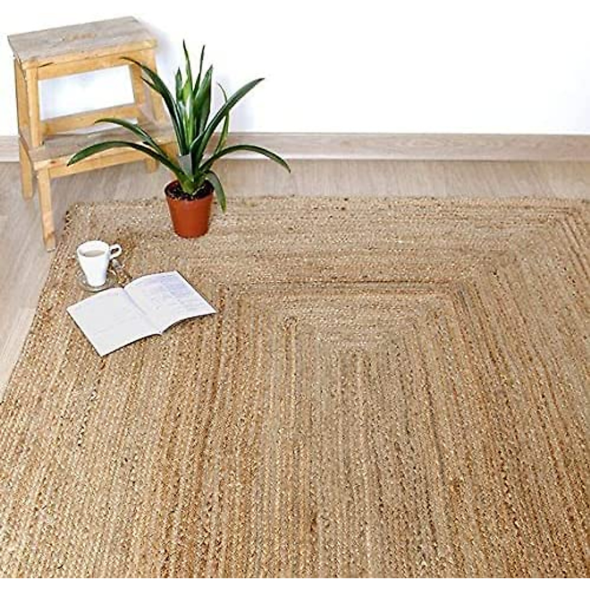 Handwoven Jute Area Rug- Natural Yarn- Rustic Vintage Beige Braided Reversible Rectangular Rugs for Bedroom, Kitchen, Living Room, Farmhouse (4x6 Feet)