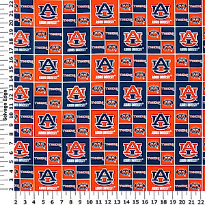 Auburn University Tigers Cotton Fabric, Burnt Orange & Navy Blue - Sold By the Yard