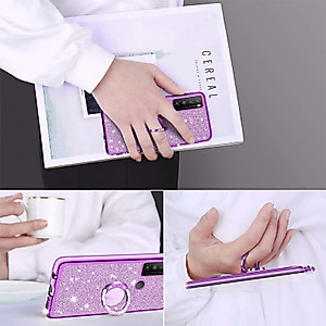 Easyscen Case for TCL 30 XL (6.82-inch) Cover Shockproof Protector with Strap Lanyard Holder Ring for Girls Women Glitter Sparkle Bling Cute Phone Case for TCL 30 XL (T701DL) - Purple