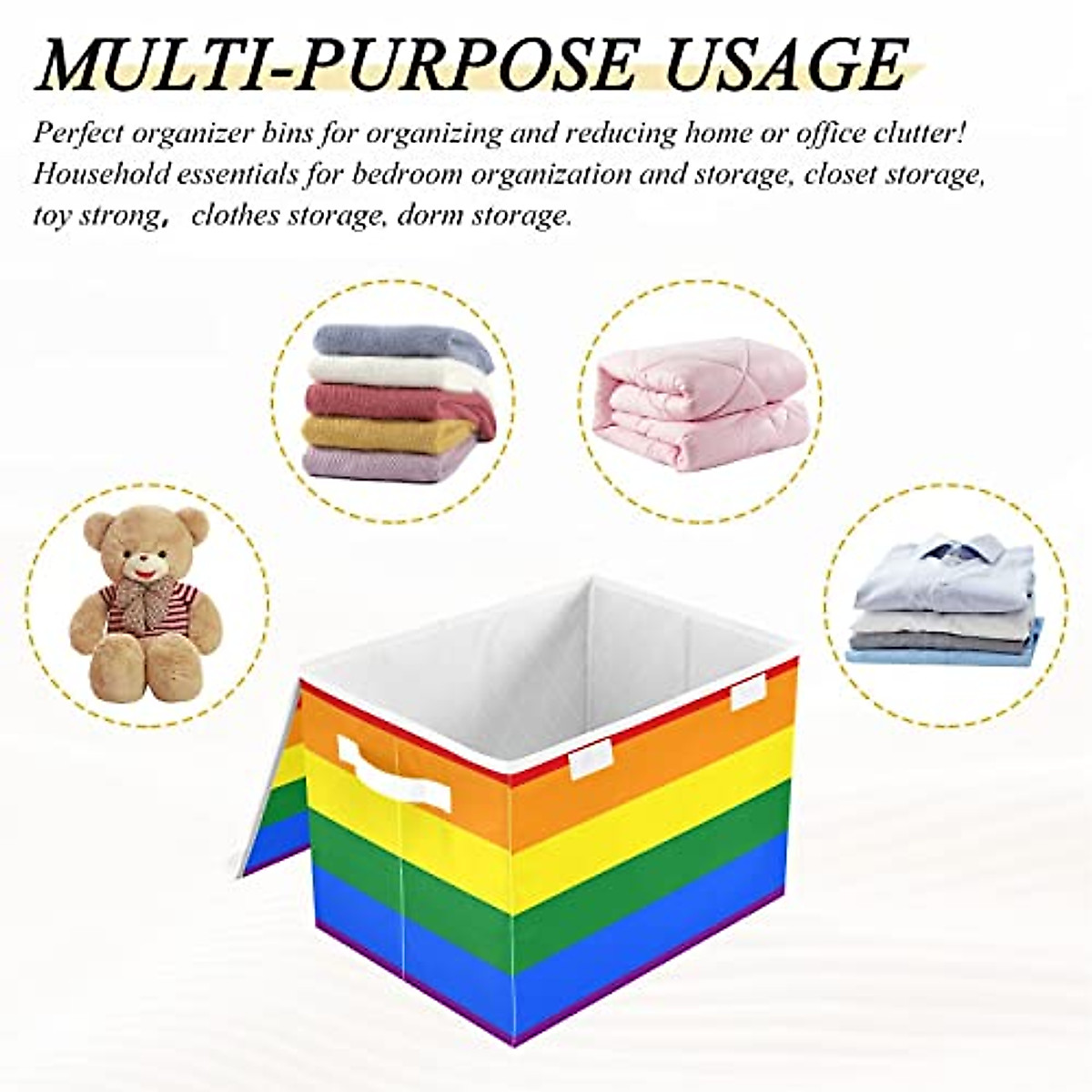 Krafig Novelty Rainbow Flag Foldable Storage Box Large Cube Organizer Bins Containers Baskets with Lids Handles for Closet Organization, Shelves, Clothes, Toys