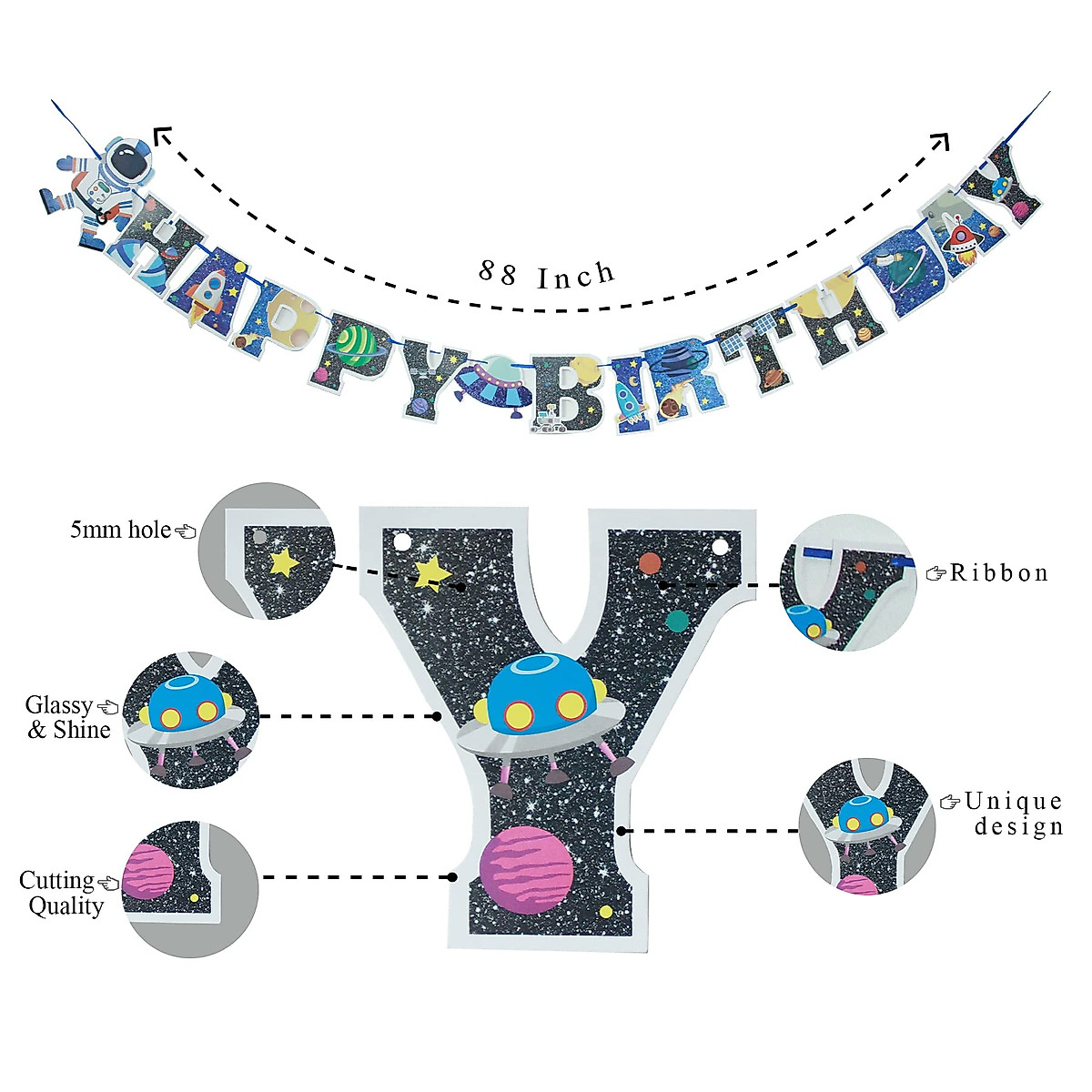 Kids Space Birthday Party banner Blue Astronaut Spaceship Theme Happy Birthday Banner Hanging Solar System Astronaut Space Theme Birthday Party Banner
