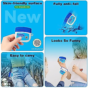 Mulafnxal Case for Airpods 3 3rd Generation Cute Soft Silicone 3D Funny Fun Character for Air pod 3 (2021) Cover Cartoon Fashion Designer Skin Ring Kits Cases for Kids Boys Girls Teen (Blue and White)