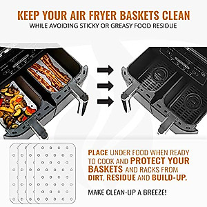 Air Fryer Parchment Paper Accessories for Ninja Foodi Dual Air Fryer 100 pcs DZ201, DZ401, Air Fryer Paper Liners & Heat Resistant Mat, Double Basket Ninja Accessories Sheets for Basket by INFRAOVENS