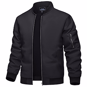 TACVASEN Bomber Jacket Men Black Jacket Men Zip Up Mens Jackets Casual Stylish Lightweight Mens Bomber Jackets Lightweight Windbreaker Jacket