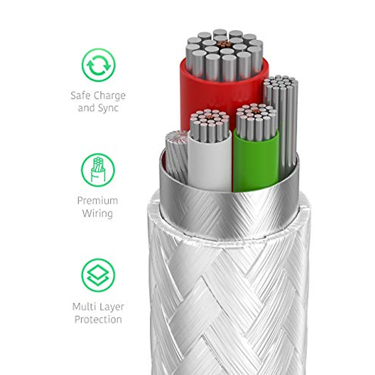 TALK WORKS Micro USB Cable 3 Pack 6ft Long Android Phone Charger Braided Heavy Duty Fast Charging Cord for Samsung Galaxy S6 / S7, Tablet, Bluetooth Speaker, Wireless Earbuds Headphones - Silver