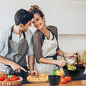 ShineMe Salad Bowls, Large Salad Bowl with Lid and Servers, Bamboo Salad Bowl Set with 4Pack Small Serving Bowls, 9.8inches Solid Kitchen Bowl for Fruits, Vegetables and Pasta...(Black)