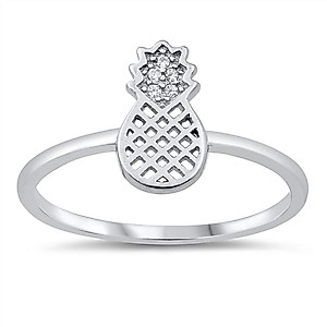 CloseoutWarehouse Clear Cubic Zirconia Pineapple Ring Sterling Silver Size 8