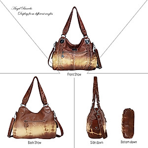 Angel Barcelo Roomy Fashion Hobo Womens Handbags Ladies Purse Satchel Shoulder Bags Tote Washed Leather Bag Brown