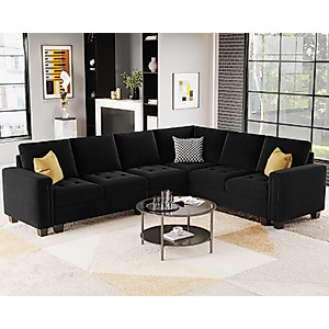 Belffin Velvet Modular L Shape Sectional Sofa Couch with Chaise Reversible Corner Convertible Sectional Sofa Couch Black