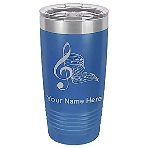 LaserGram 20oz Vacuum Insulated Tumbler Mug, Musical Notes, Personalized Engraving Included (Dark Blue)