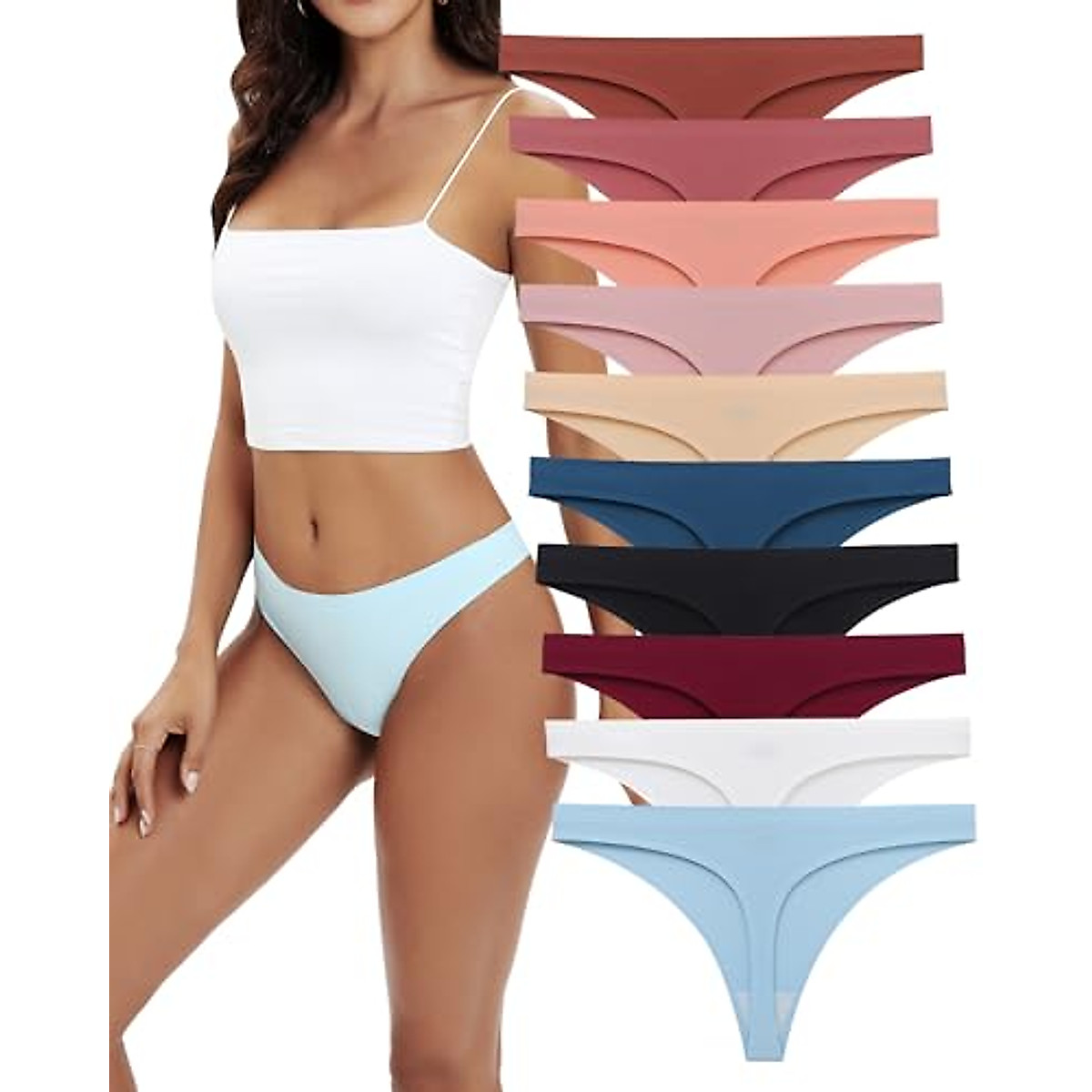 SweetSnow Womens Thong Underwear, Seamless Underwear for Women, Pack of 10 Thongs, No Show Athletic Panties, Gym Underwear Women Love, Black Thong Included, Multicolor, Size S