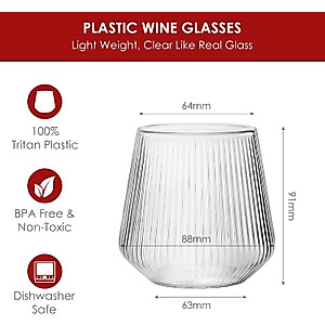 OMYOPY 20 Pack Stemless Ribbed Wine Glasses for Parties, 14oz Origami Style Ridged Drinking Glasses Tumbler, Drinking Party Cups Disposable & Reusable for Cocktails, Whiskey, Wedding