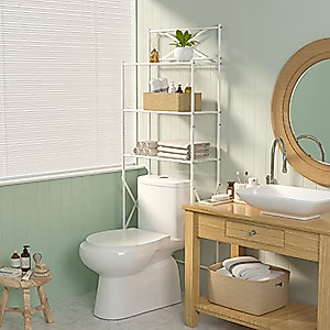 Tajsoon 3-Tier Over The Toilet Storage, Multifunctional Bathroom Organizer Over Toilet, Space Saver Bathroom Shelf Over Toilet, Stable Freestanding Toilet Rack with X Shape Fixed Frame, Metal, White