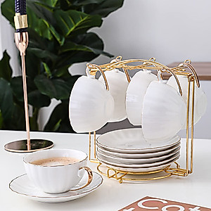 oAutoSjy Coffee Cup Holder Coffee Cup Rack Stand with 6 Hooks, Detachable Coffee Mug Holder Stand, Cup and Saucer Countertop Storage Organizer Wrought Iron Mug Drainer Drying Rack Gold Mug Hanger Rack