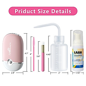 Buqikma Lash Shampoo for Lash Extensions,2.11Floz Eyelid Cleansing Foams,USB Mini Lash Fan,Bottle Mascara Brush Cleaning Brush Lash Cleaning Kit for Professional & Home Use(Pink)