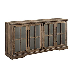 Walker Edison Farmhouse Barn Glass Door Wood Universal TV Stand for TV's up to 64" Flat Screen Living Room Storage Cabinet Doors and Shelves Entertainment Center, 58 Inch, Rustic Oak