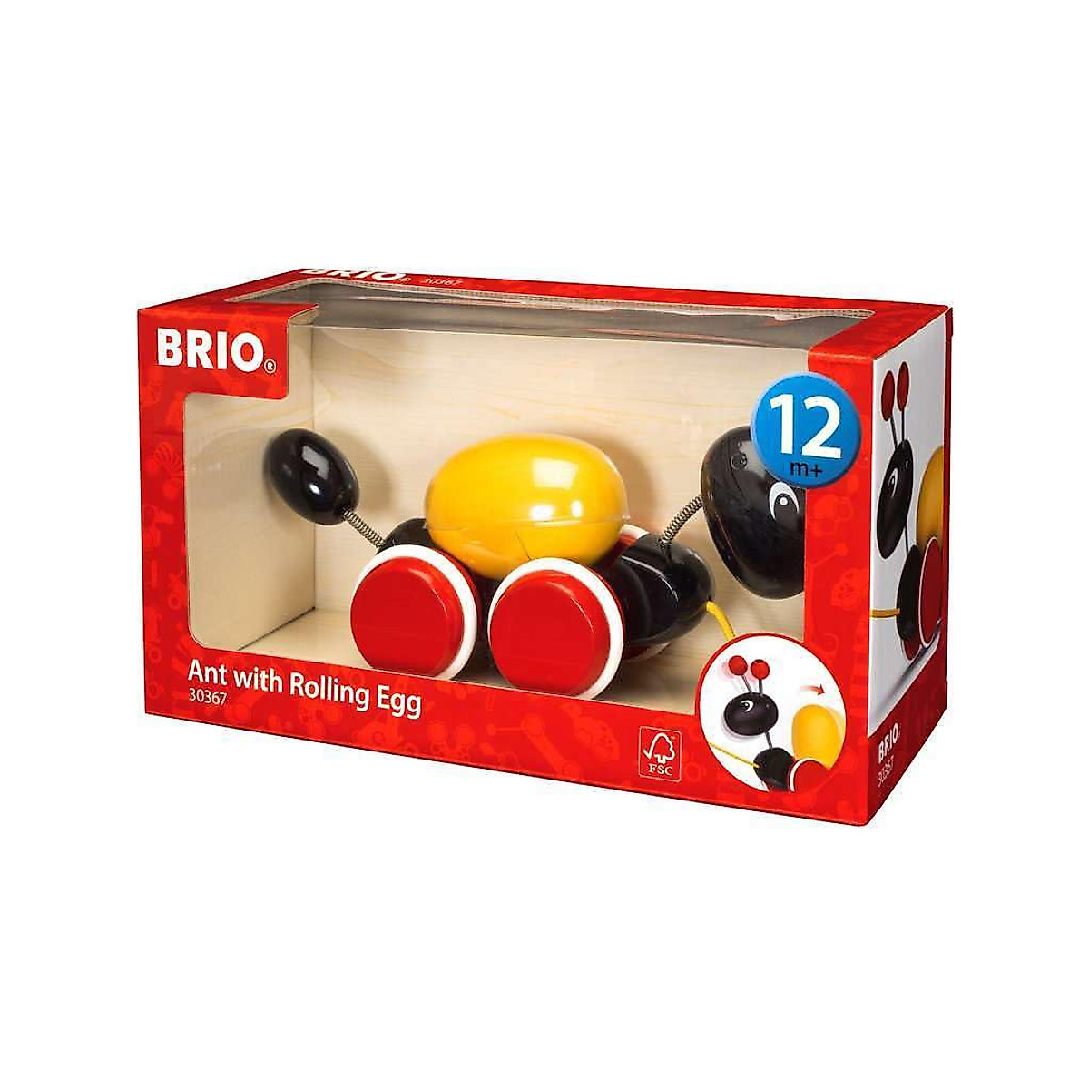 BRIO Infant &Toddler 30367 - Pull Along Ant Wood Toy with Moving Egg for Kids Ages 1 and Up