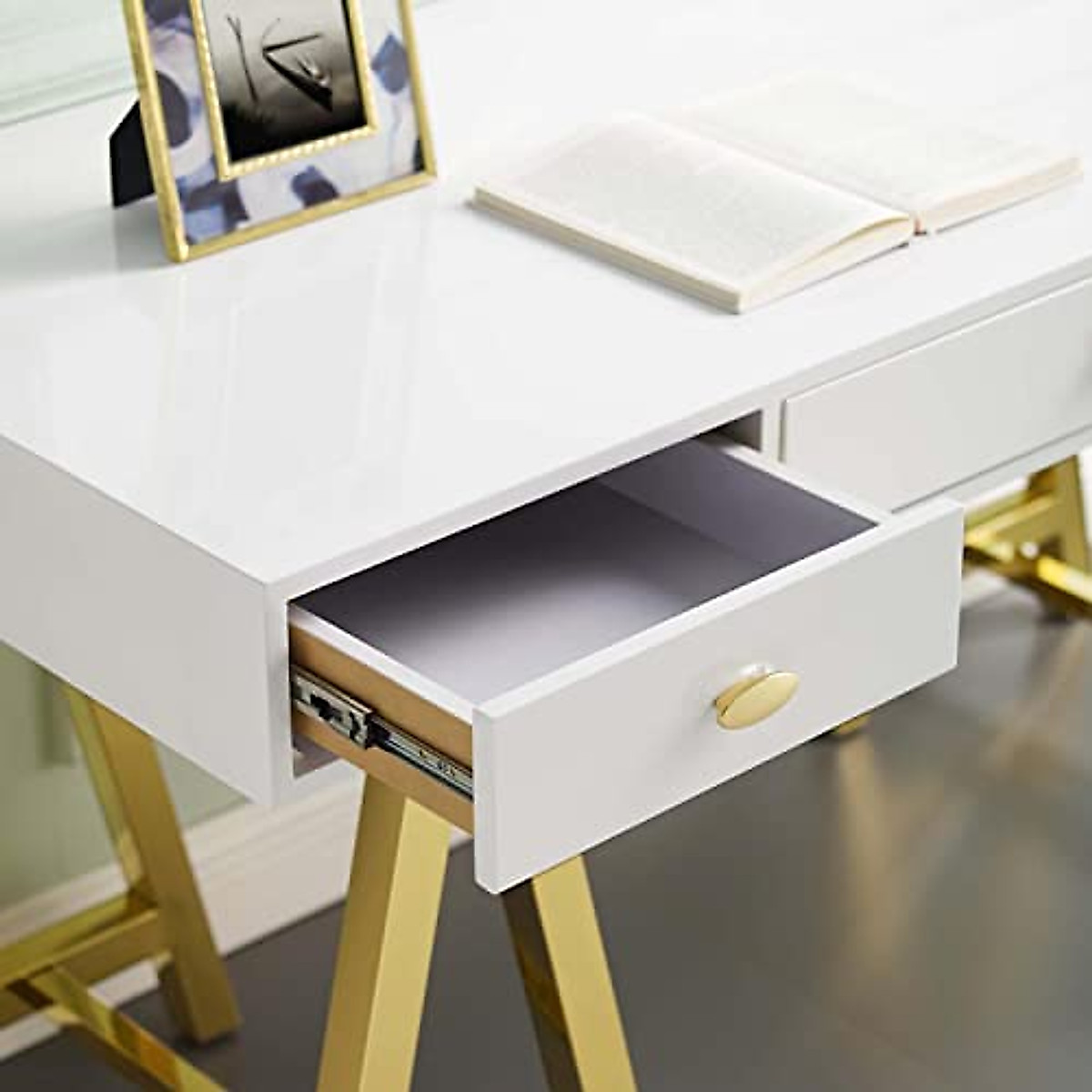 Modway Jettison Office Desk, Gold White