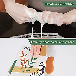 AnyDesign Boho Swedish Dishcloths Abstract Geometric Pattern Kitchen Dish Towel Reusable Minimalism Reusable Cotton Cleaning Dishcloth for Home Party Cleaning Housewarming, 7 x 8 Inch, 6 Pack