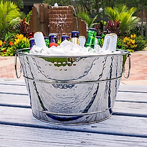BREKX Stainless Steel Ice Bucket Round - Leak-Resistant Champagne Bucket - Hammered Drink Cooler for Parties - 15 Quarts - Metal Gift Basket for Wedding, Anniversary, or Housewarming