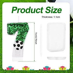 Football Candle, White Green Soccer Cake Topper Happy Birthday Number Cake Candle Sparkling Sequins Soccer Football Theme Birthday Party Decorations Celebrations Supplies (Number 7)