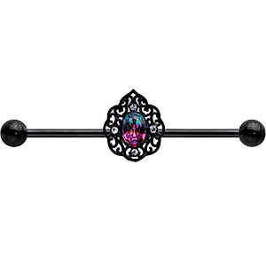 Body Candy Womens 14G Stainless Steel Black Helix Cartilage Earring Lacy Drop Industrial Barbell 1 1/2"