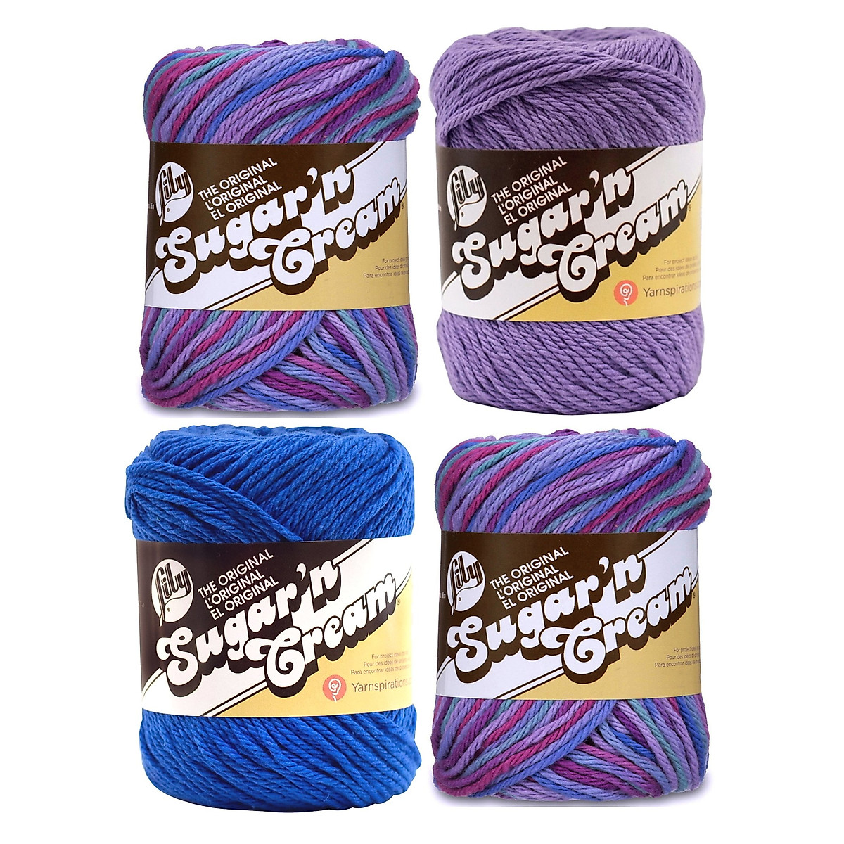 Bulk Buy: Lily Sugar 'n Cream Limited Edition 100% Cotton Yarn (Coordinated 4-Pack) (Jewels, Dazzle Blue, Hot Purple)4