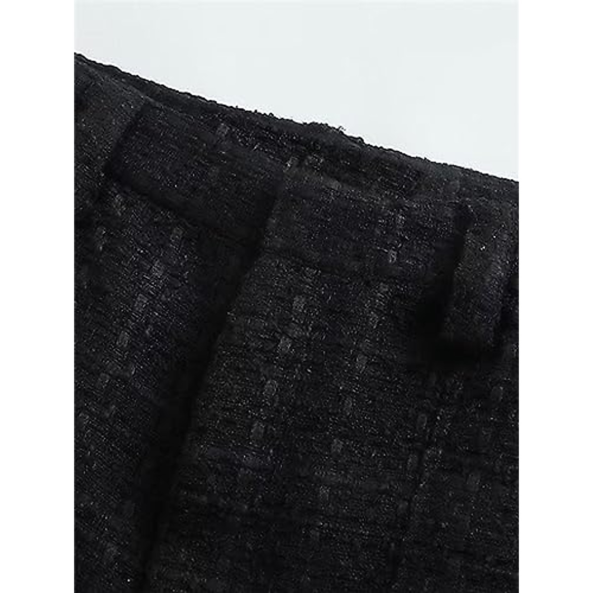 Women Side Patch Pockets Tweed Cargo Pants Vintage High Waist Zipper Fly Female Trousers S