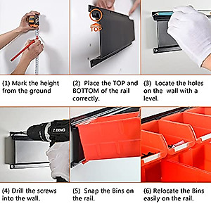 Wallmaster Wall Mounted Storage Bins, Wall Storage Bins Parts Rack 10 Bins&3 Rails Wall Mount Tool Organizer Hardware Storage Organizer