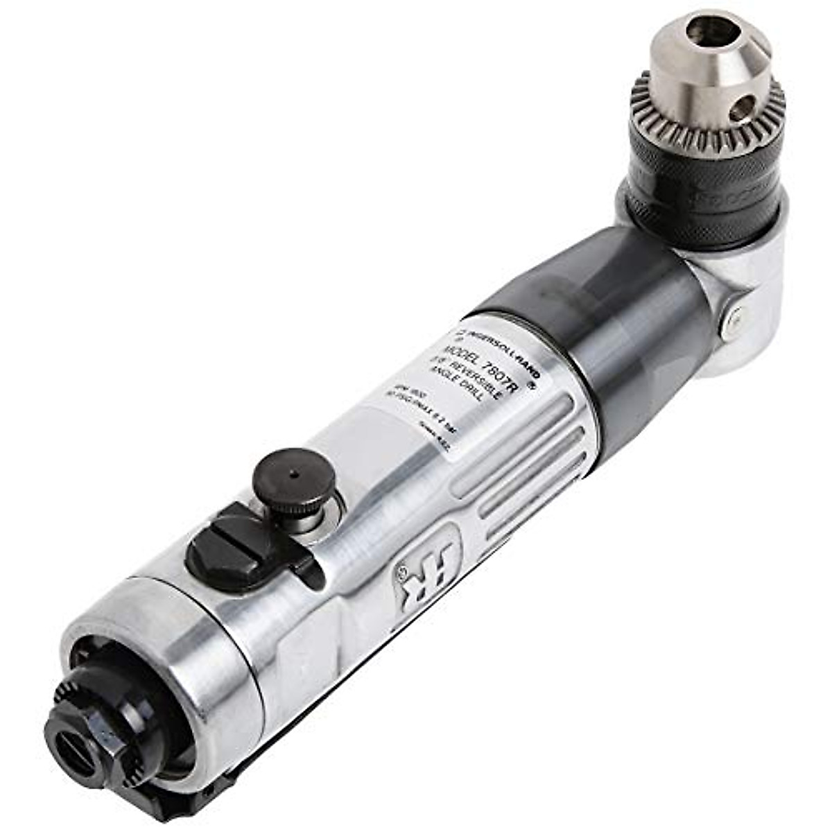 Ingersoll Rand 7807R 3/8” Reversible Air Angle Drill, Standard Duty, 1800 RPM, Quiet, Durable Jacobs Multi-Craft Chuck, Grease Plug