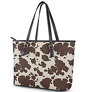 Poetesant Brown Cow Print Handbag for Women Cow Print Tote Bags Color Block Top-Handle Large Purses Casual Leather Shoulder Bags for Business