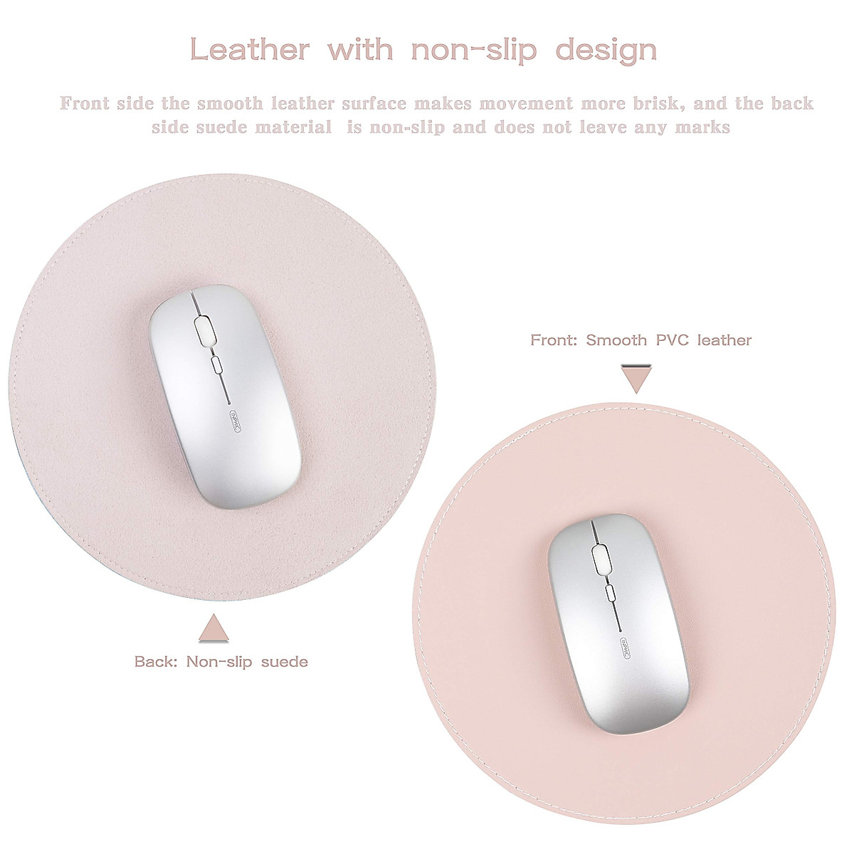 YSAGi 2 Pack Ultra Thin Waterproof PU Leather Mouse Pad,Stitched Edges,Works for Computers, Laptop,All Types of Mouse pad, Office/Home(8.66'', 2 Pack, Pink)