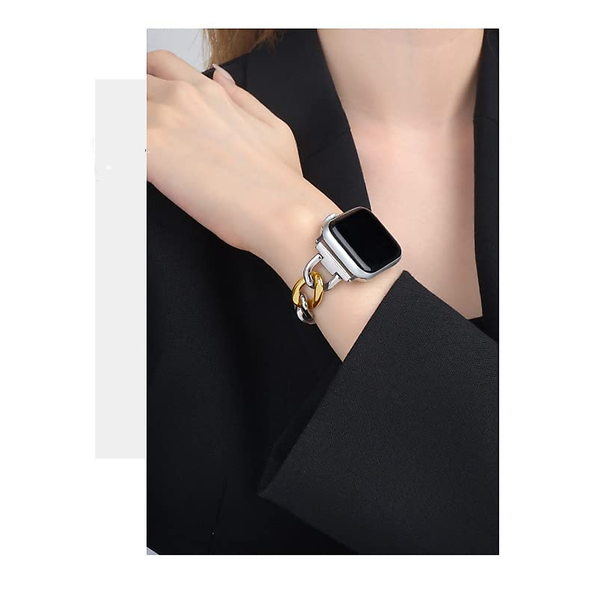 Kolgios 38/40/41mm Gold&Sliver Two Tone Cool Women Chain Smartwatch Bands Compatible for Apple Watch Series Band 9/8/7/6/SE/5 Stylish Adjustable Replacement Bracelet for Iwatch 8/9 Gift for Her