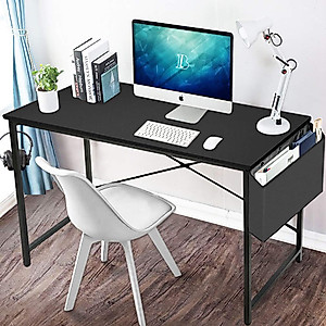 BOLUO 39 inch Black Computer Desk for Small Space Study Writing Desk Home Office Table Work PC Simple Modern Deak with Storage Bag 40"