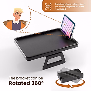 Tinamo Acacia Wood Sofa Armrest Tray - Large Sofa Arm Tray Table Clip - Couch Arm Table for Wide Couches - Wooden Side Tables for Small Spaces for Eating and Drink (Black, Large)