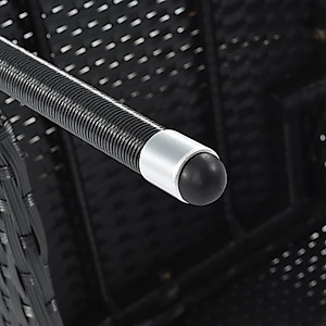 VilroCaz 6 Person Outdoor PE Wicker Dining Table Set with Acacia Wood Tabletop and Armrest, 7 Piece All Weather Conversation Set, Patio Garden Dining Set with Removable Cushion (Reddish-Brown)