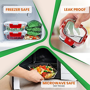 NutriChef 12-Piece Glass Food Storage Containers with Lids - Stackable Heavy Duty Meal Prep Containers w/Airtight Lids - Microwave, Freezer, & Dishwasher Safe for Food, Snacks, Fruit & More (Red)