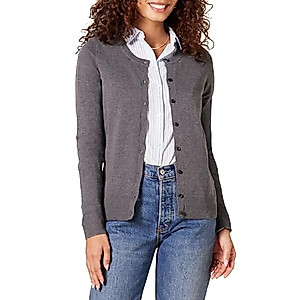 Amazon Essentials Women's Lightweight Crewneck Cardigan Sweater (Available in Plus Size), Charcoal Heather, Medium