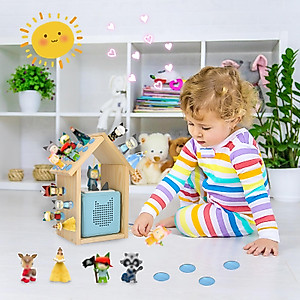Taladad for Tonie Shelf,Tonies Storage with 40Pcs Adhesive Metal Plate for Creative Tonie Box Magnetic Shelf for Tonie Figures,Characters,Wooden Shelf for Kids (House)
