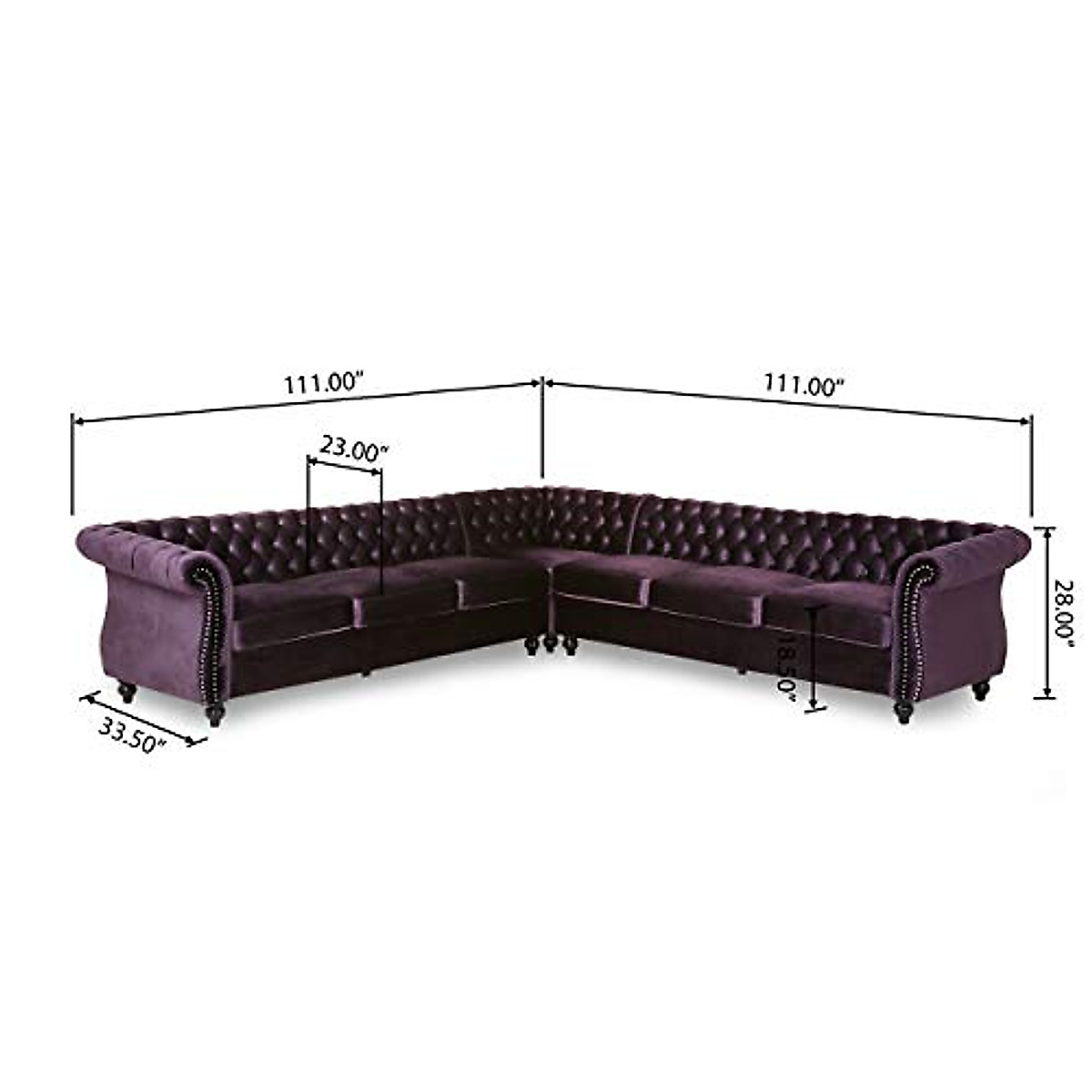 Great Deal Furniture Annabelle 7 Seater Velvet Tufted Chesterfield Sectional BlackBerry and Dark Brown