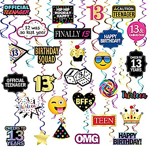 13th Birthday Hanging Swirls - 28 Pieces - Funny 13th Birthday Party Supplies, Decorations, Gifts and Favors
