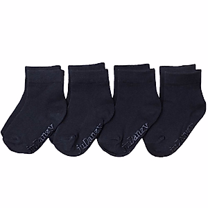 juDanzy 4 Pack Black Ankle Socks Babies, toddlers & Kids Ages 0-8 Years (with grips) (0-6 Months)