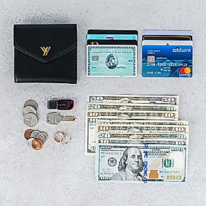 YBONNE Women's Small Compact Bifold Pocket Wallet, Made of Finest Genuine Leather (Black)